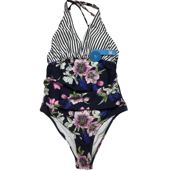 Cupshe | Swim | Cupshe One Piece Swimsuit Striped Floral Halter Large ...